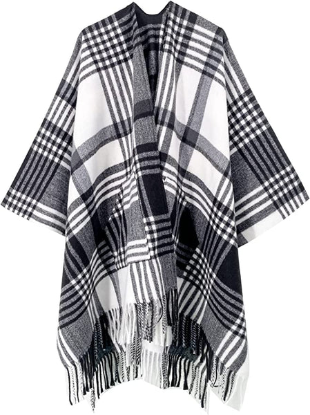 Moss Rose Women's Travel Plaid Shawl Wrap Open Front Poncho Cape for F